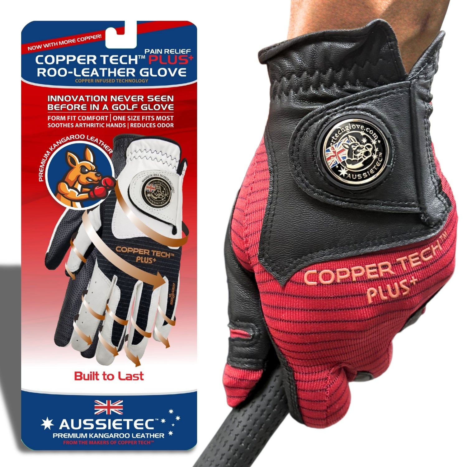 Kangaroo Leather Glove – Red/Black | Copper Tech Plus