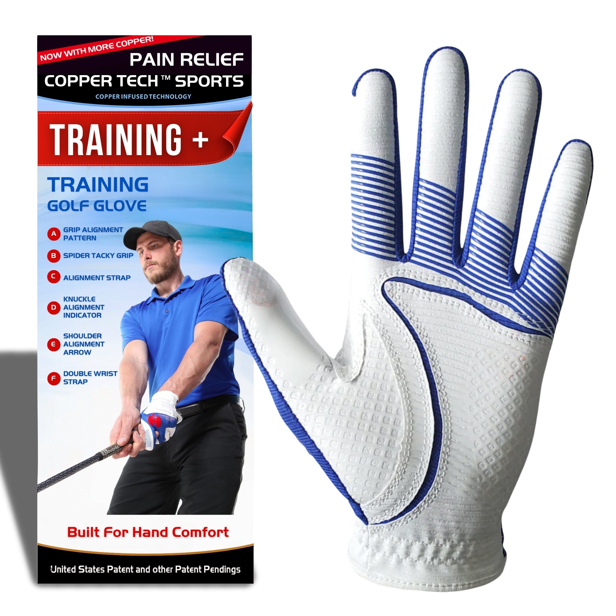 Grip Training Golf Gloves – White/Royal Blue | Copper Tech